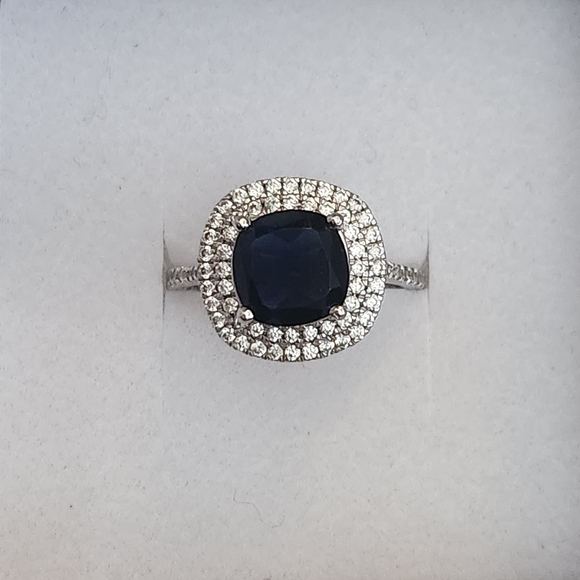 Jewelry | White Gold Toned Ring With Deep Blue Sapphire And Double ...